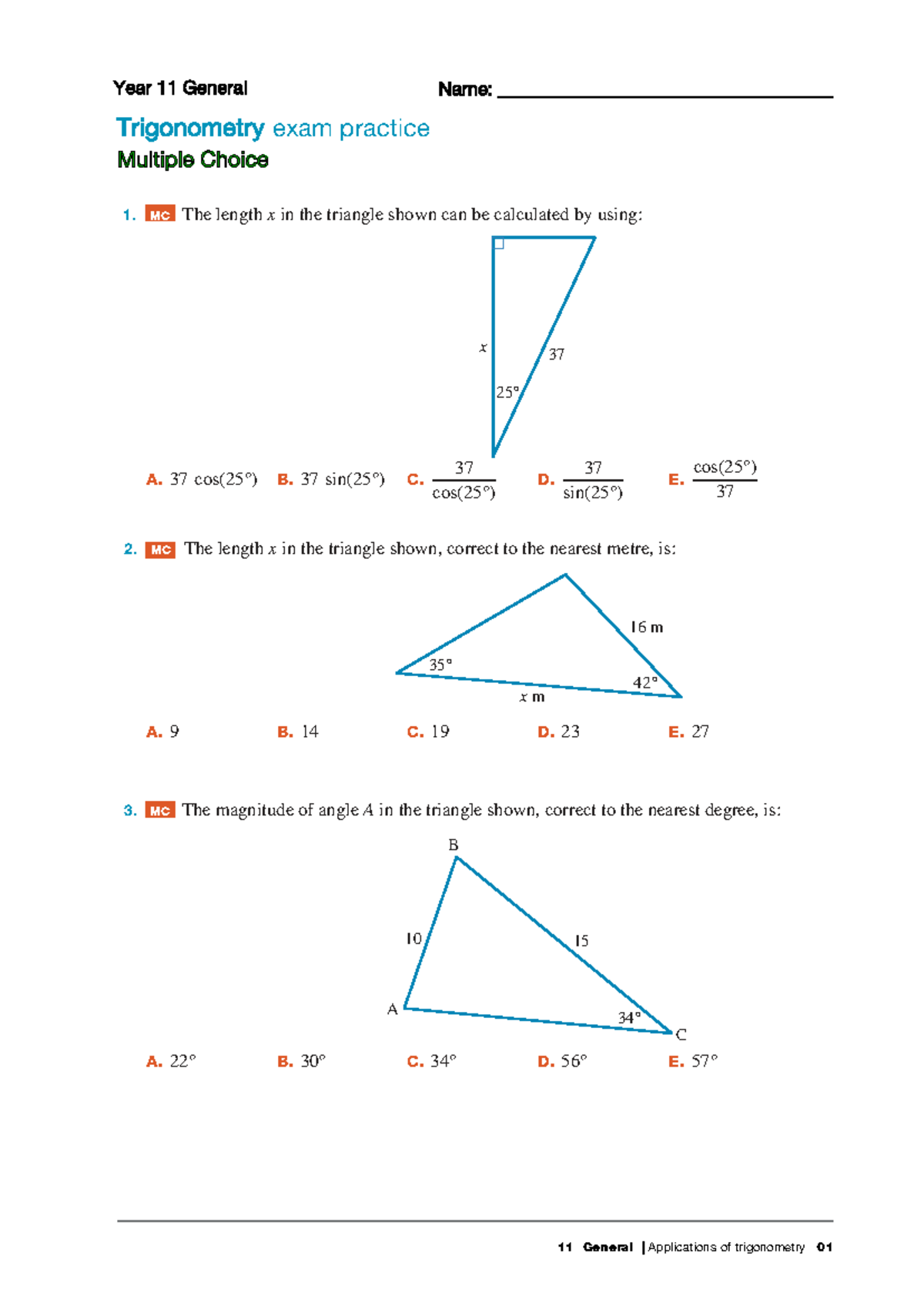 11 VCE General - Trigonometry Exam Practice Questions and Answers - Studocu
