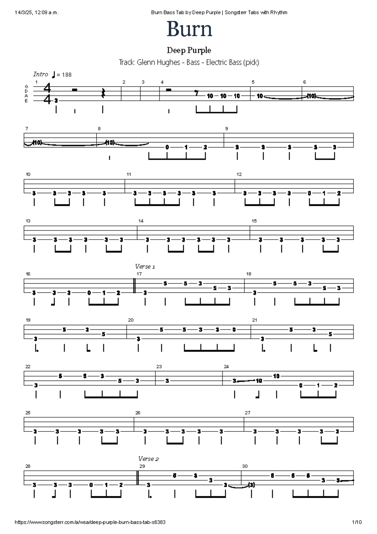 Deep Purple - Burn Bass Tab (Songsterr) - Studocu