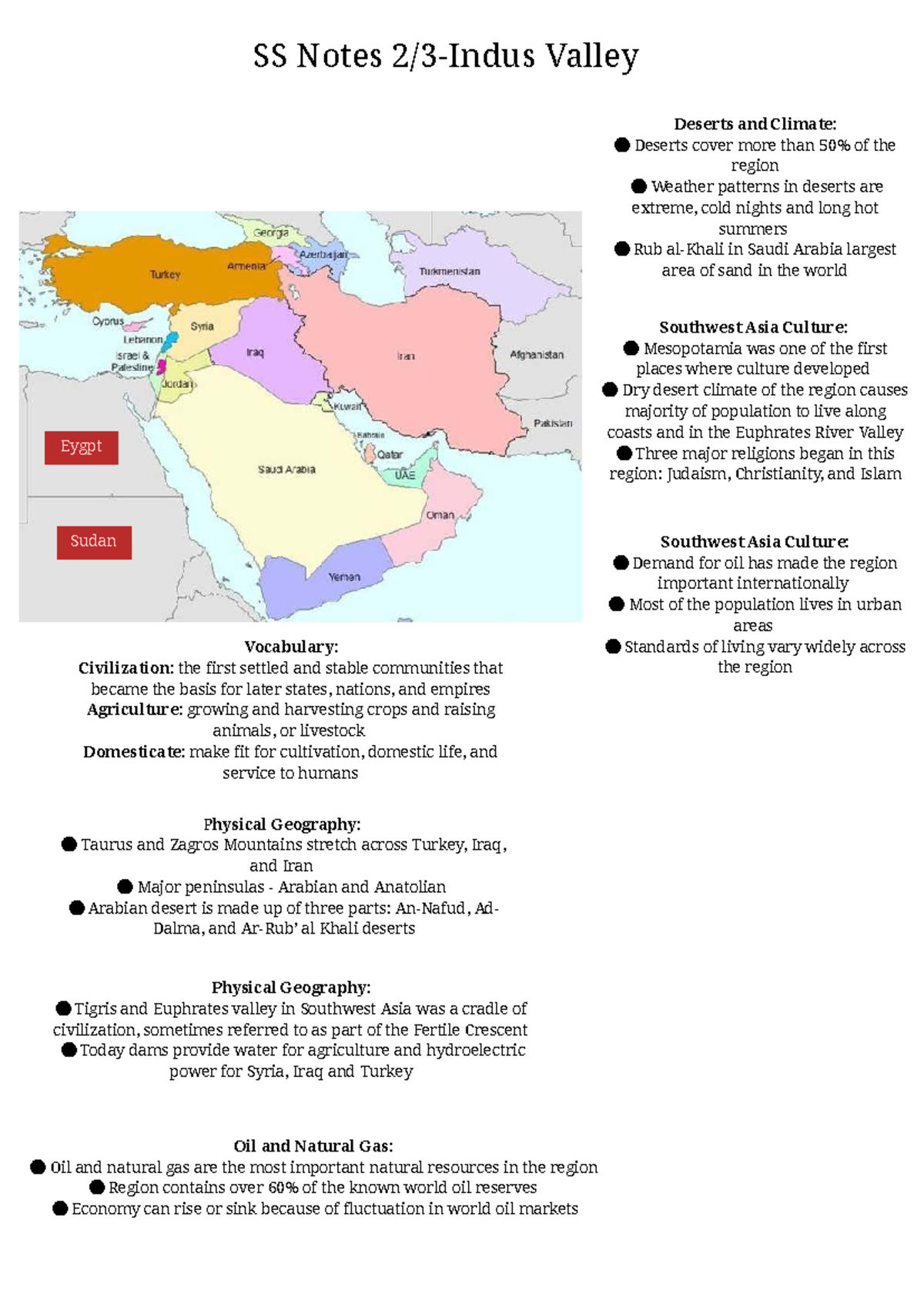SS Notes: Southwest Asia's Deserts, Climate, and Culture Insights - Studocu