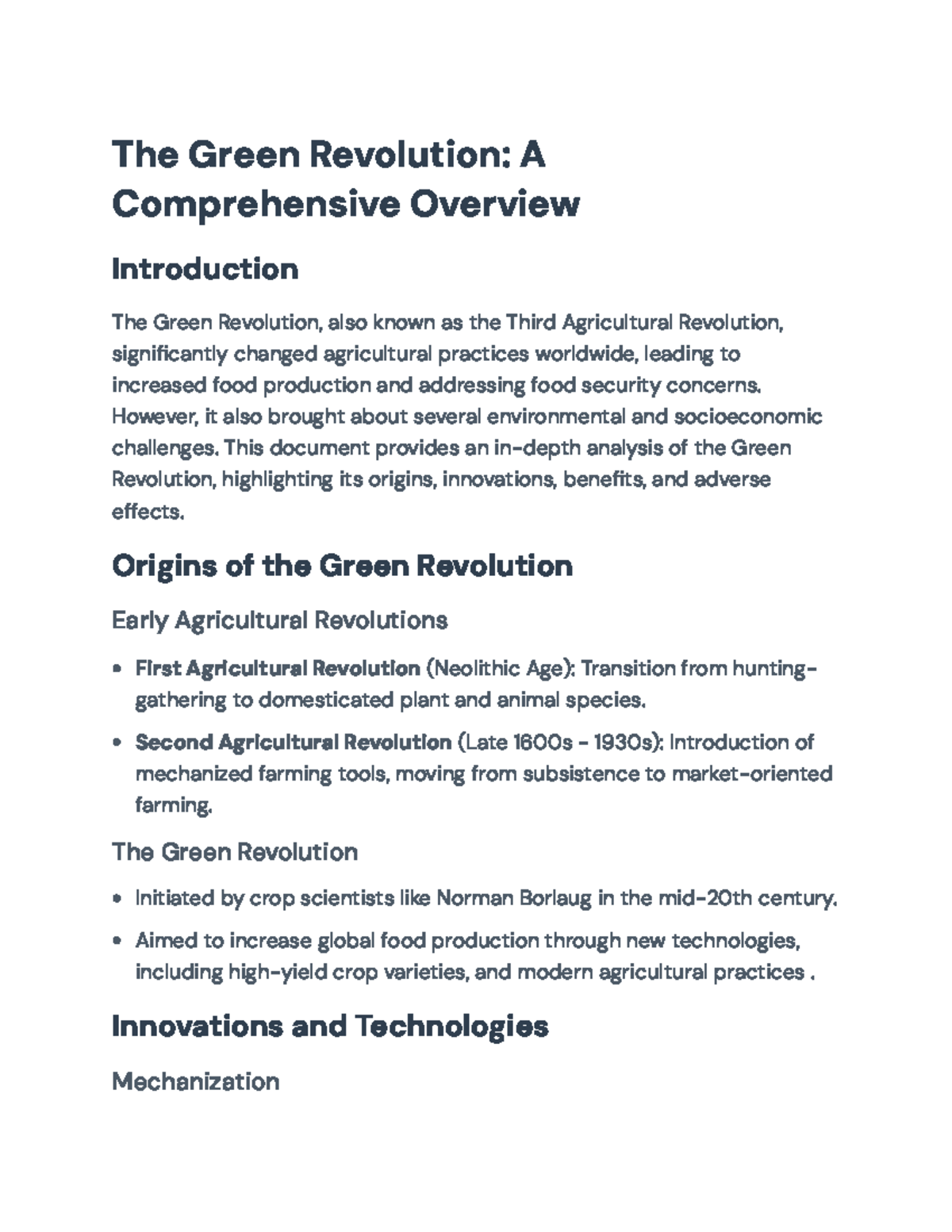 The Green Revolution: Innovations, Benefits, and Socioeconomic ...