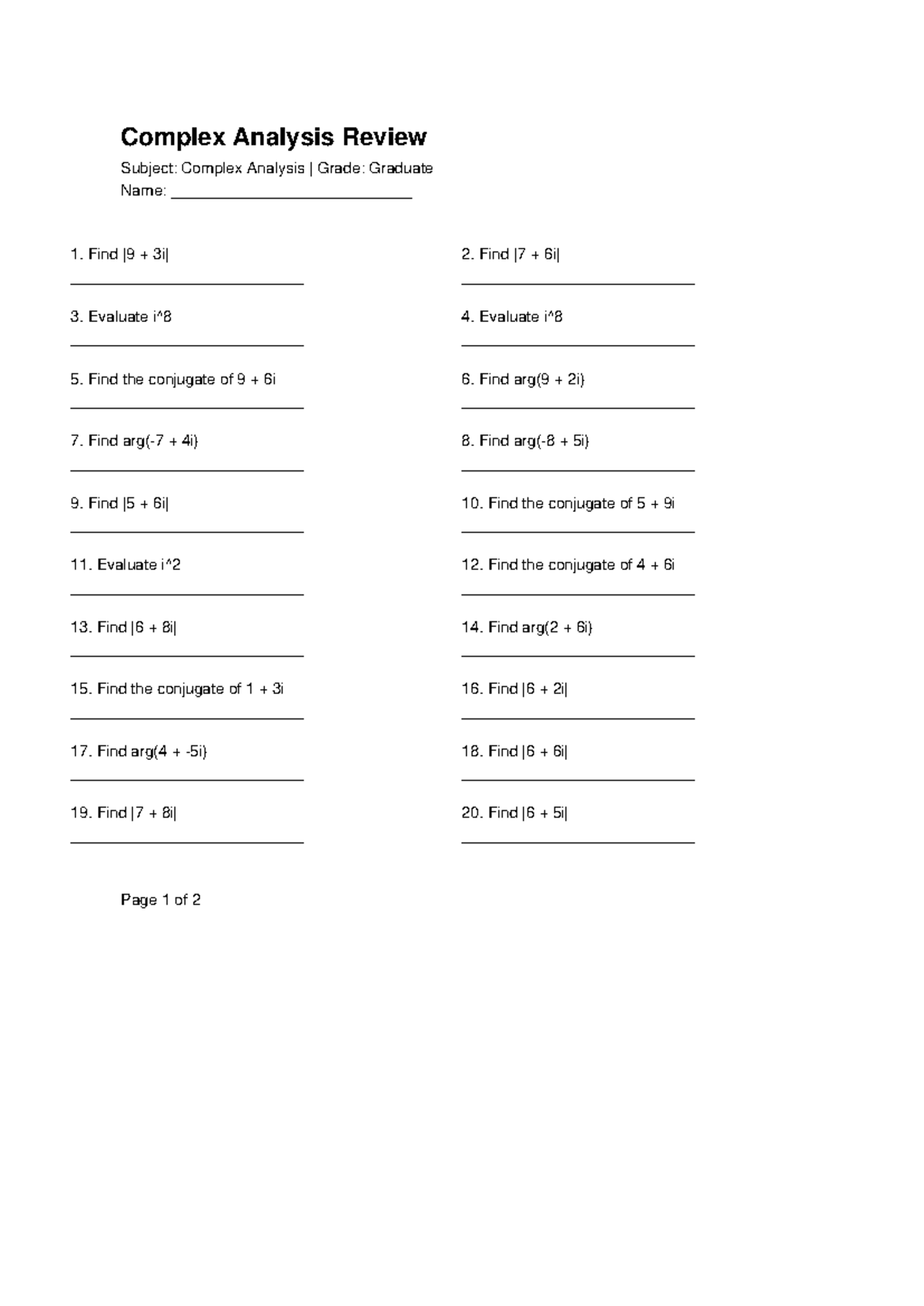Complex Analysis Review - Test 3 (Graduate Level) - Studocu