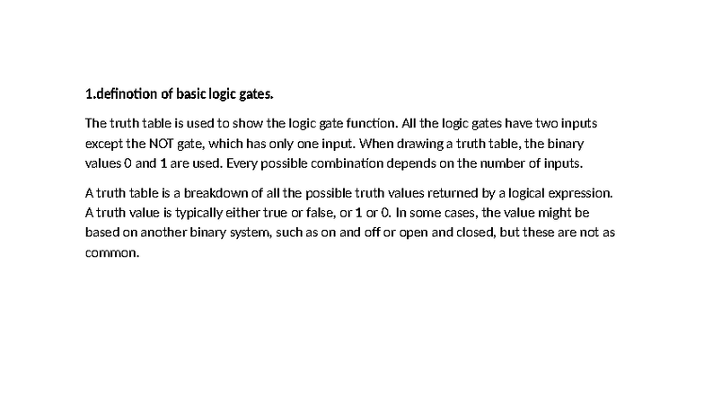 Basic Logic Gates and Their Truth Tables - ASC B.C.A 2nd Sem - Studocu