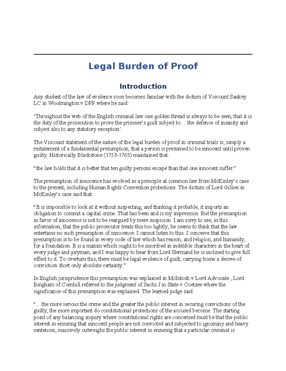 Burden of proof - Legal Burden of Proof Introduction Any student of the ...
