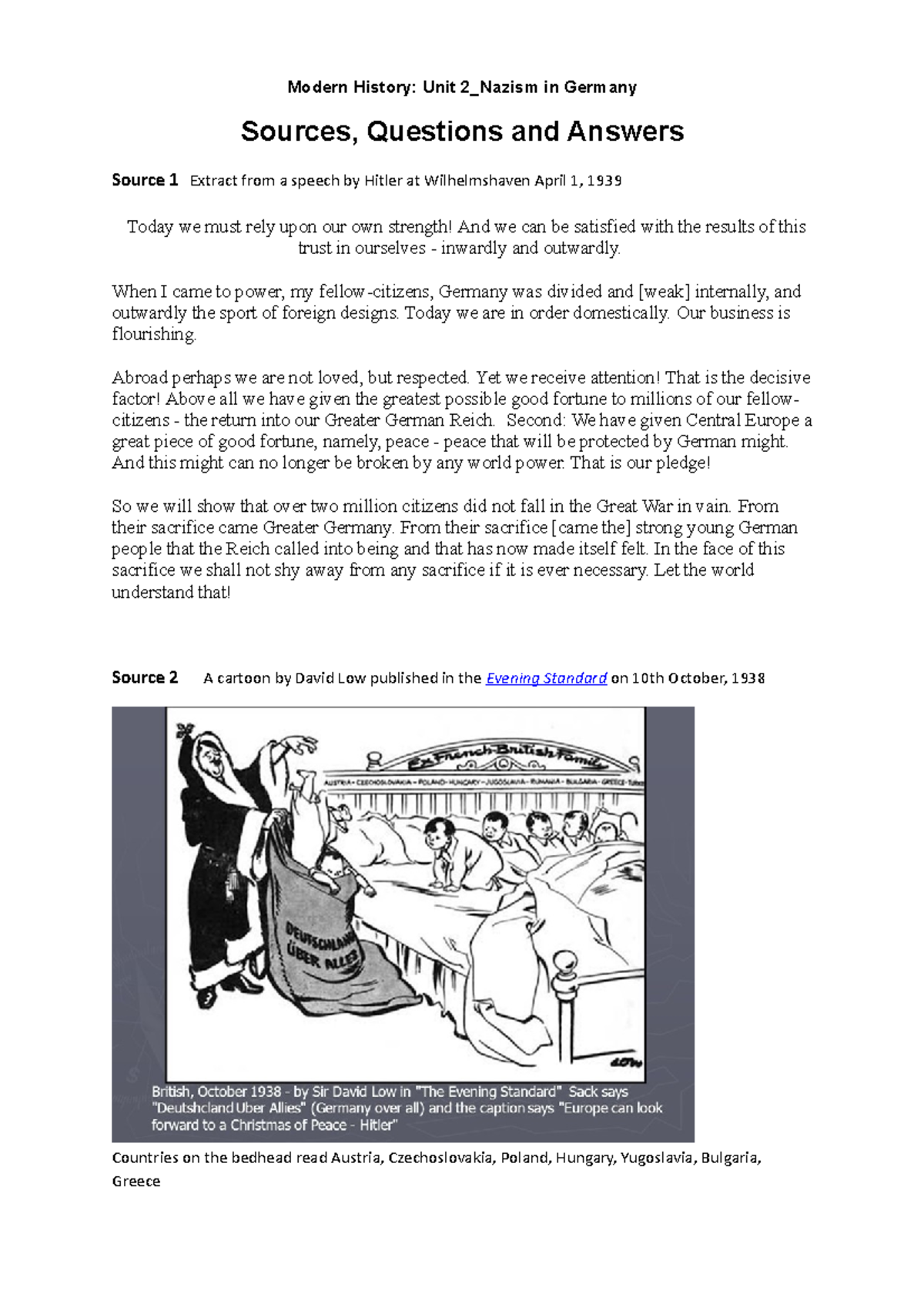 Modern History: Unit 2 (ATAR) - Source Analysis on Nazism and War - Studocu