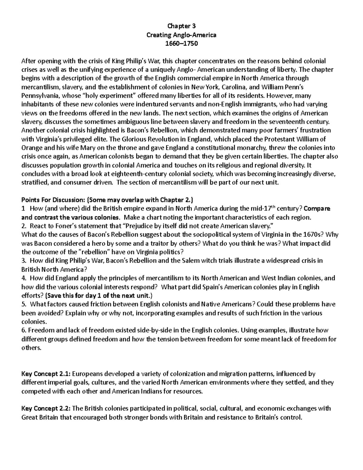 Foner - Chapter 3: Colonial Crises and American Liberty - Studocu