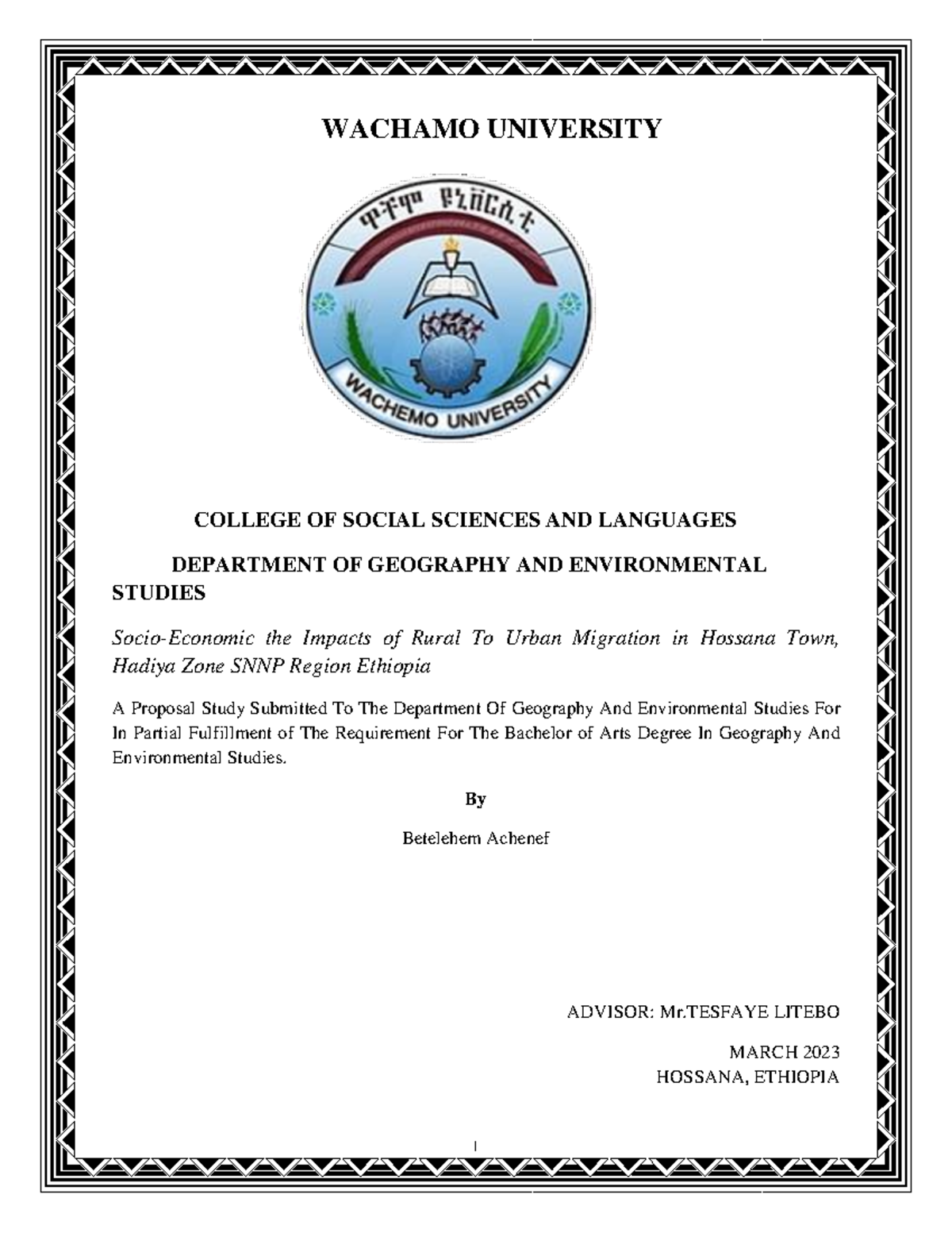 Socio-Economic Impacts of Rural to Urban Migration in Hossana Town ...