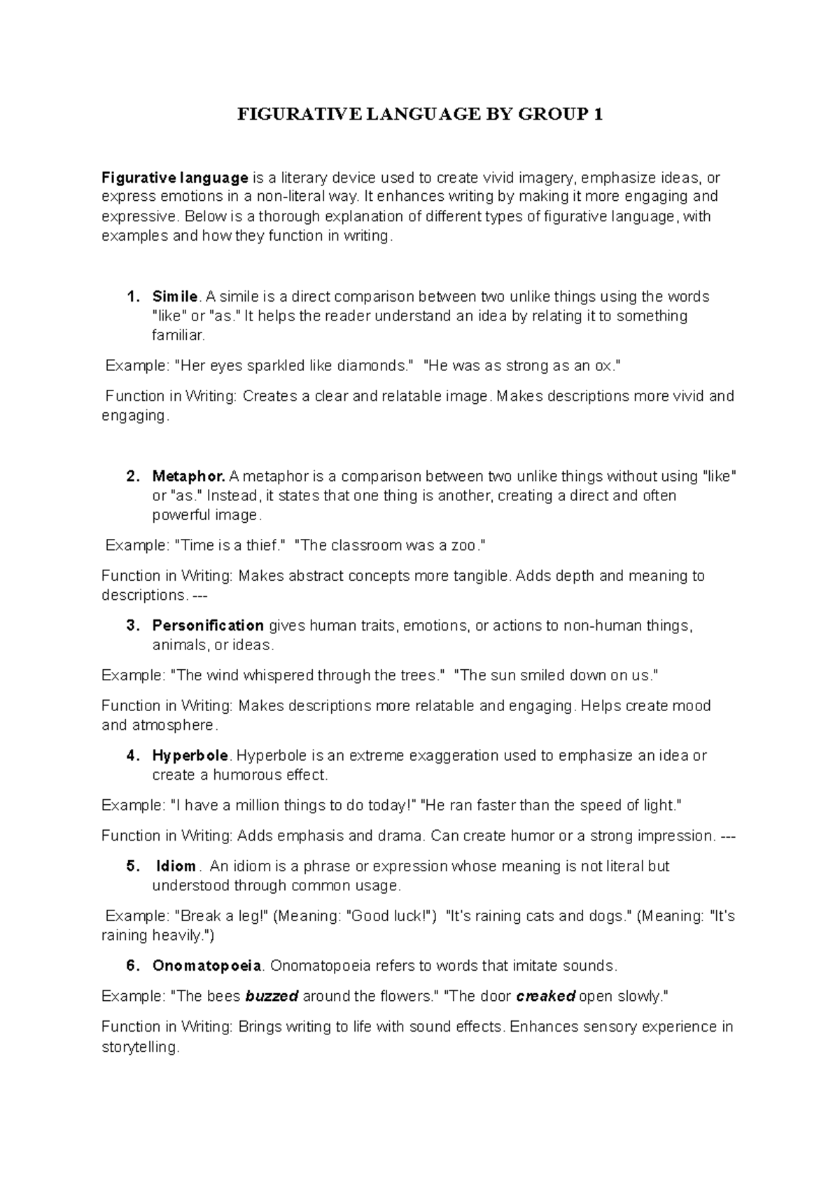 Figurative Language - FIGURATIVE LANGUAGE BY GROUP 1 Figurative ...