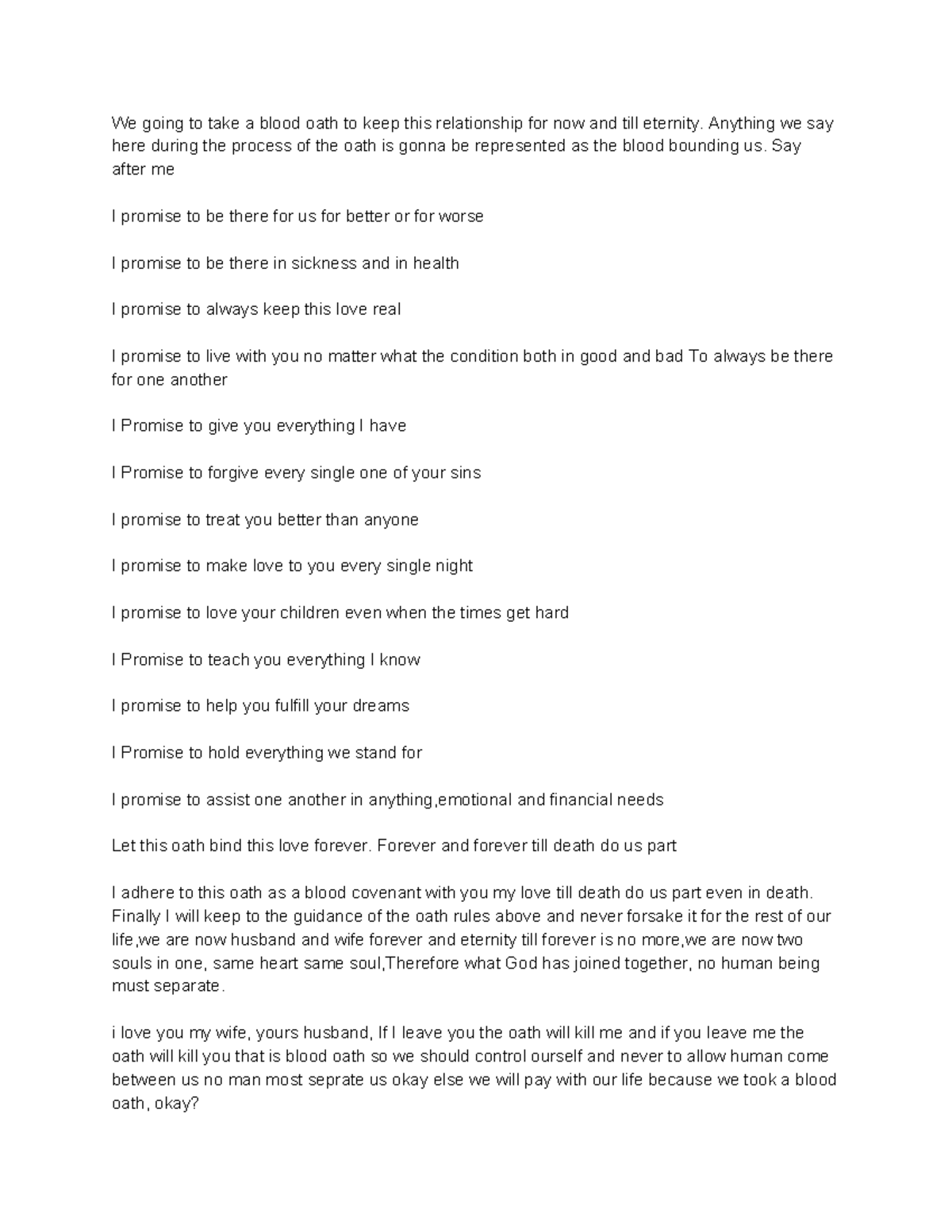Blood Oath Ceremony Format: An Eternal Commitment Document - Studocu