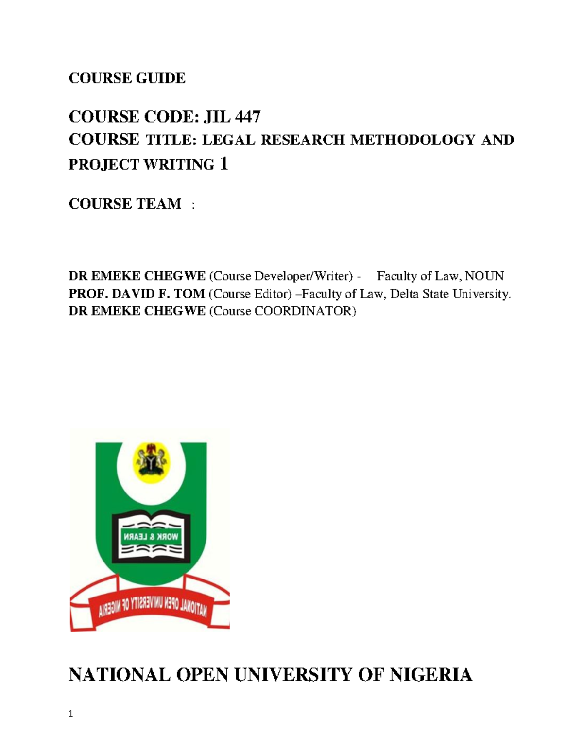JIL 447 - Legal Research Methodology and Project Writing Guide - Studocu
