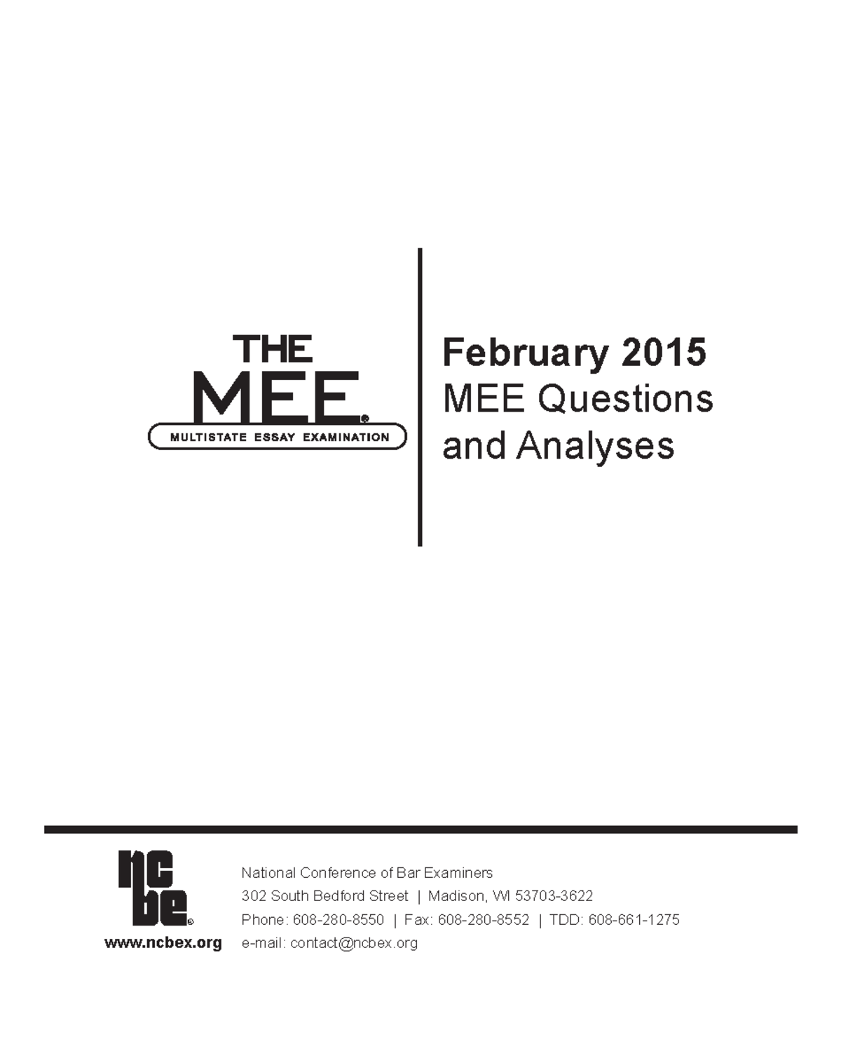 February 2015 MEE Questions and Model Analyses - Studocu
