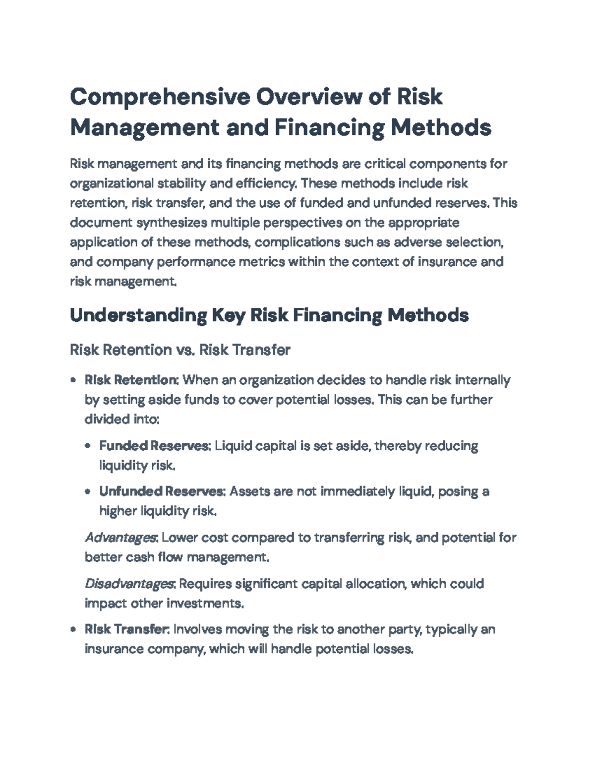 Risk Management & Financing Methods: A Comprehensive Overview ...