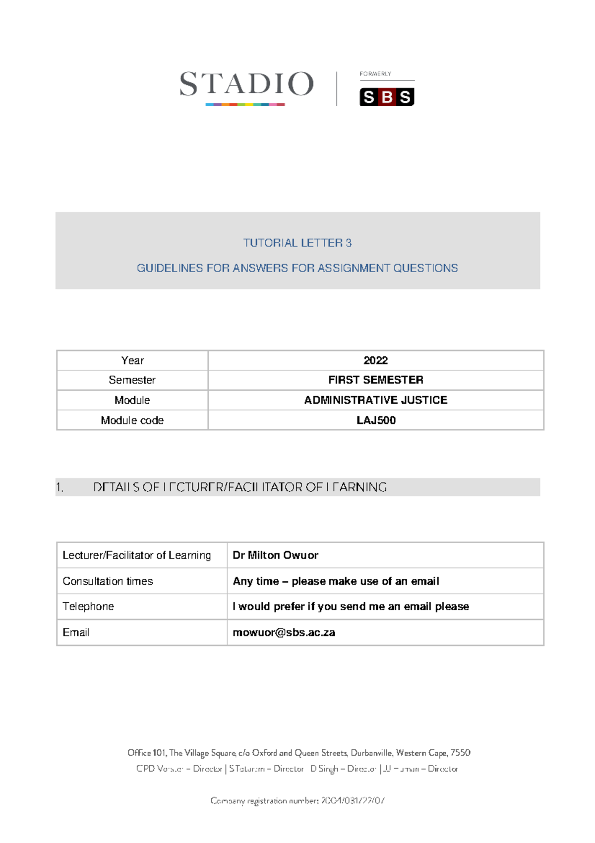 LAJ500 2022 Tutorial Letter 3: Assignment Answer Guidelines - Studocu
