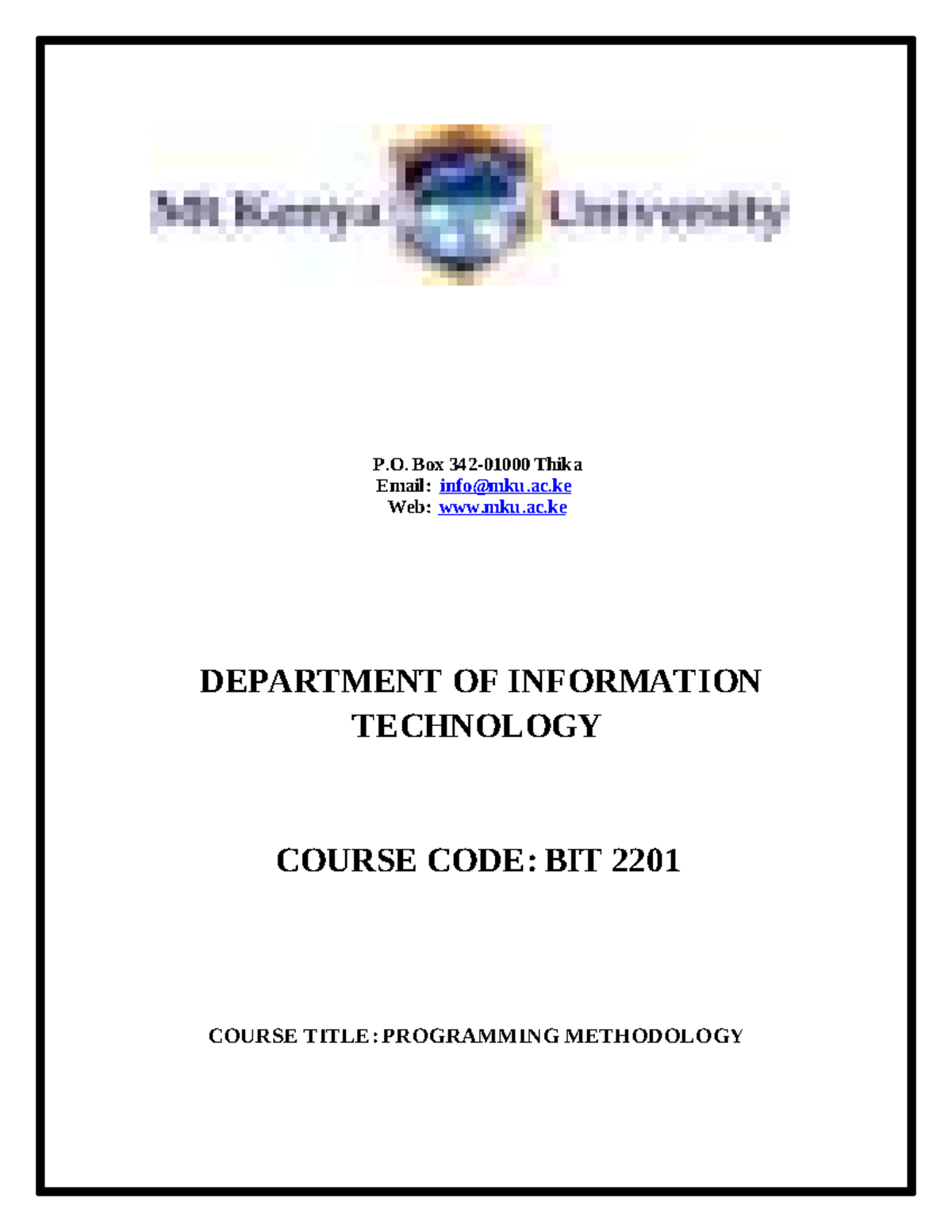 BIT 2201 Programming Methodology in C: Comprehensive Study Guide - Studocu