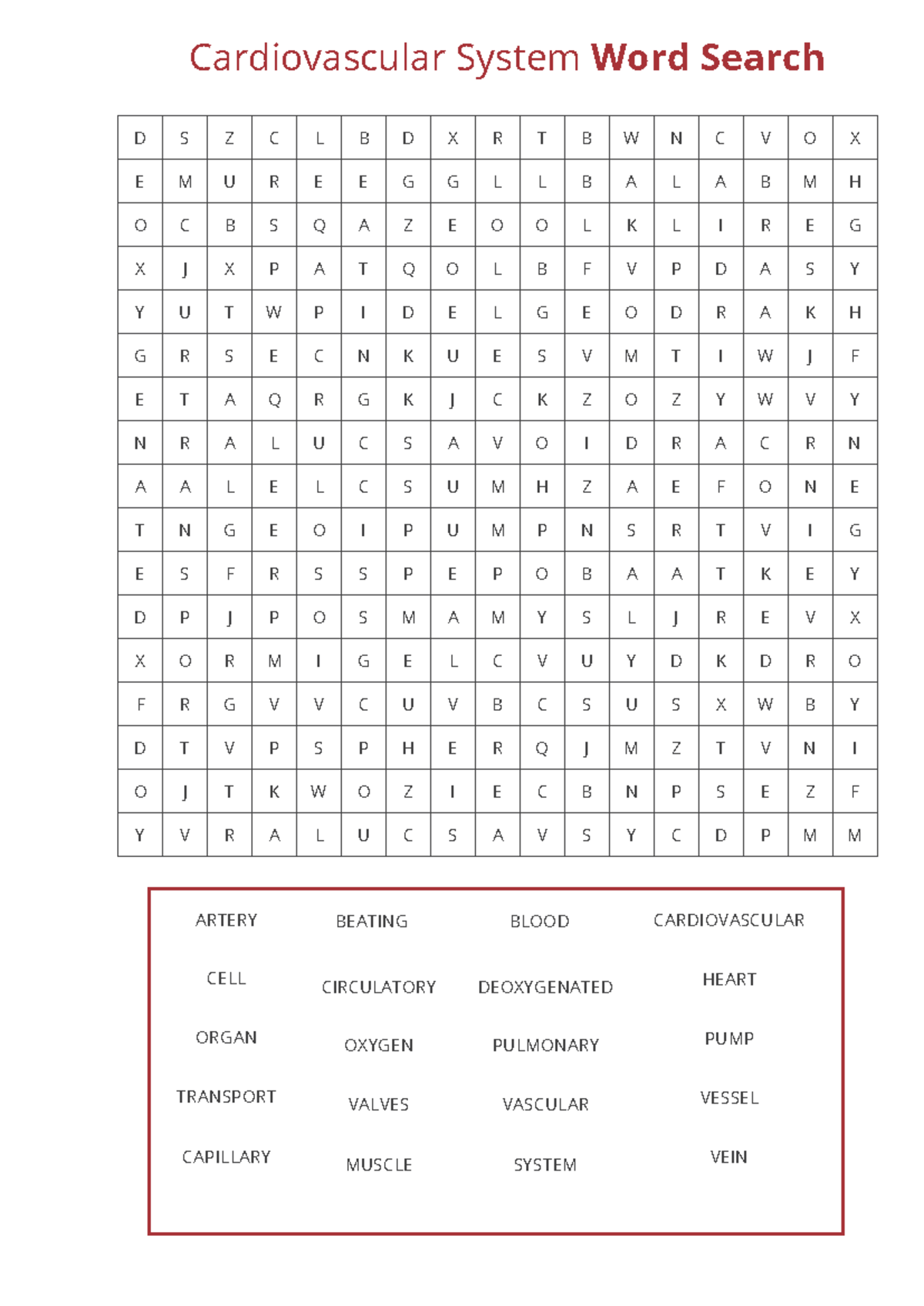 4. Cardiovascular System Word Search Puzzle - Studocu