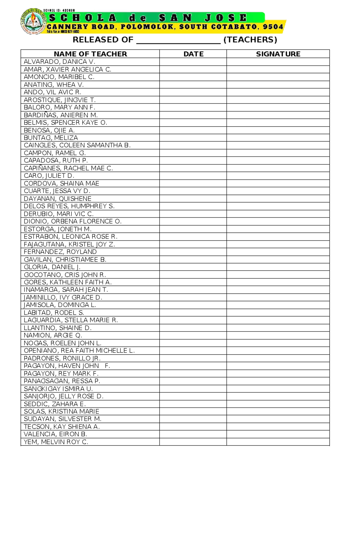 Released Teacher Names for Your Preferences - Studocu