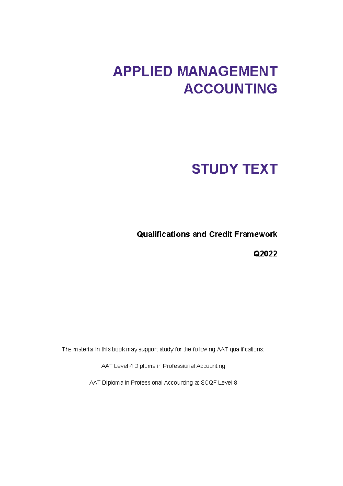 AAT Level 4 Applied Management Accounting Study Text - Studocu