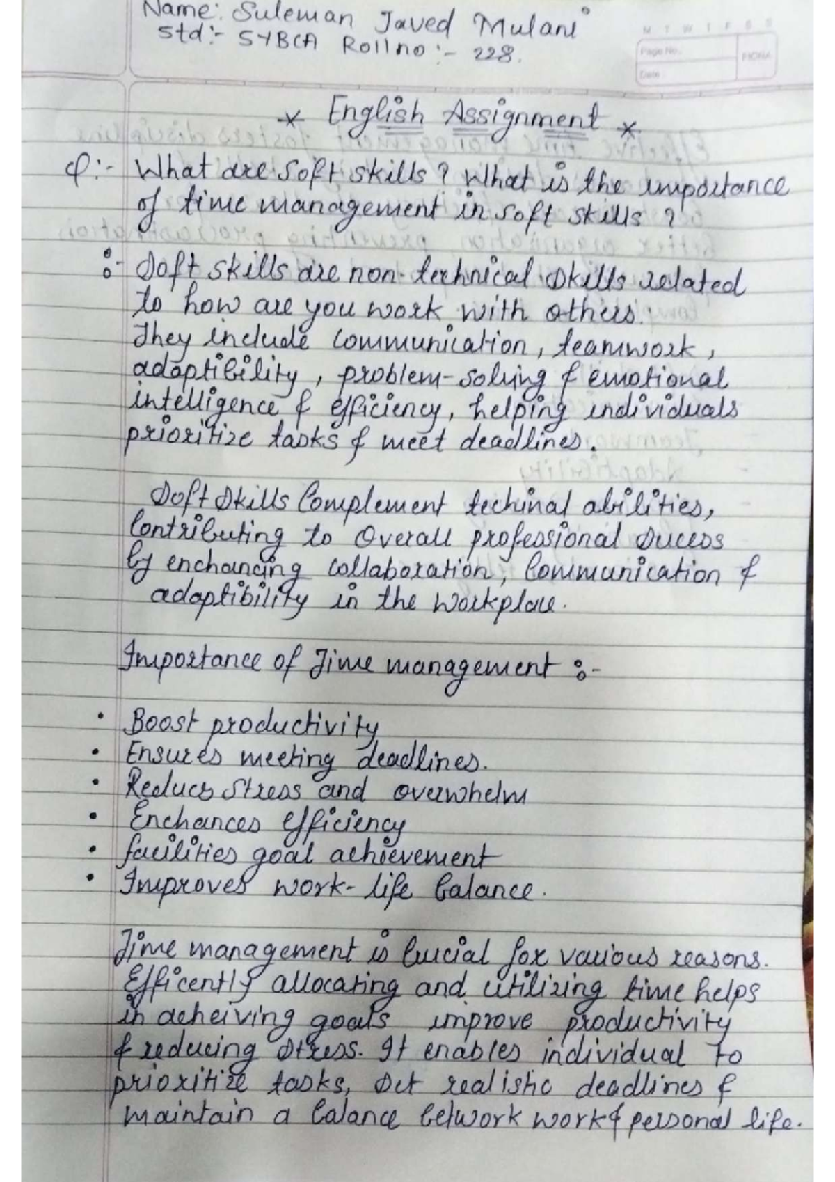 SYBCA English Assignment: Importance of Soft Skills & Time Management ...