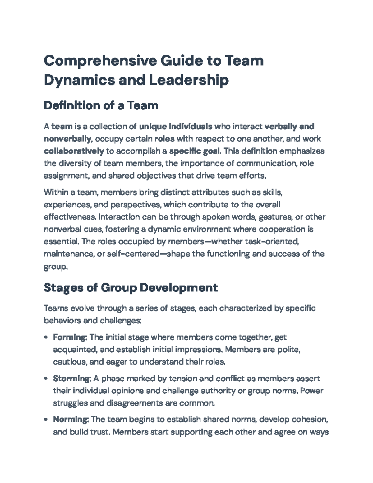 Comprehensive Guide to Team Dynamics & Leadership (Course Code: TDL101 ...