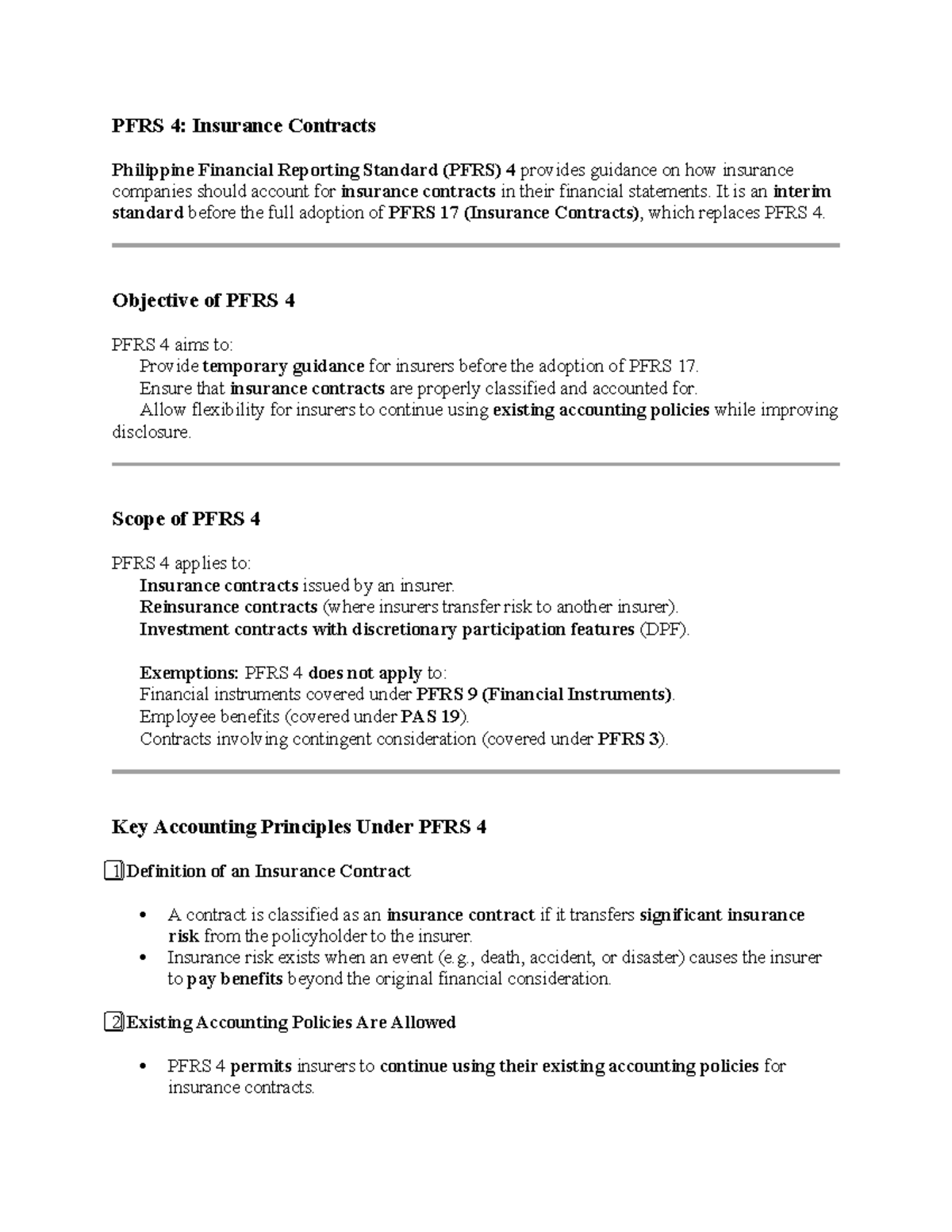 PFRS 4 - Key Insights on Insurance Contracts Accounting Guide - Studocu
