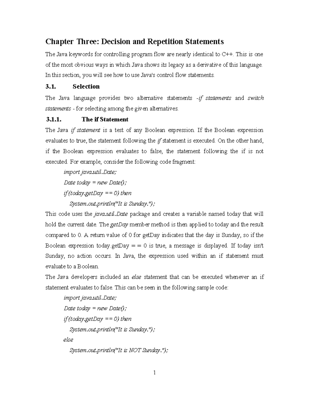 Chapter 3: Control Flow Statements in Java (CS101) - Studocu
