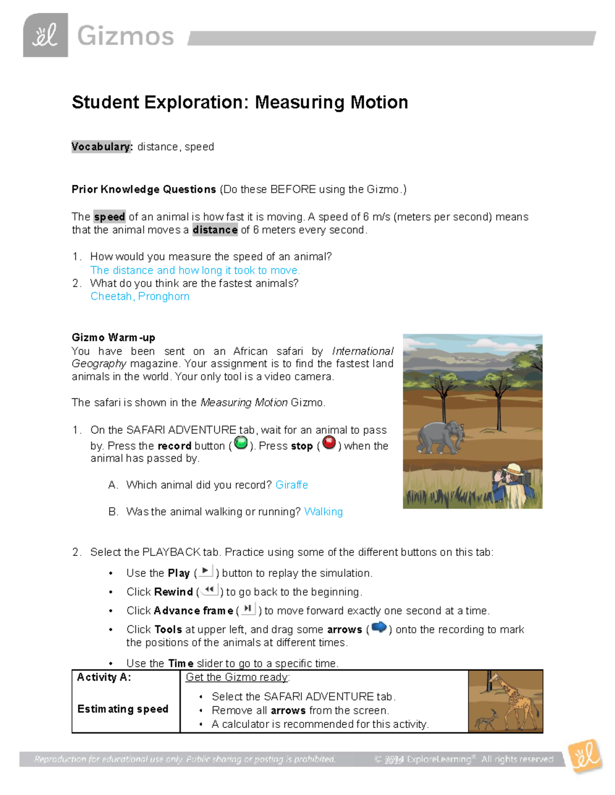 Measuring Motion Gizmos - 2019 Student Exploration: Measuring Motion ...