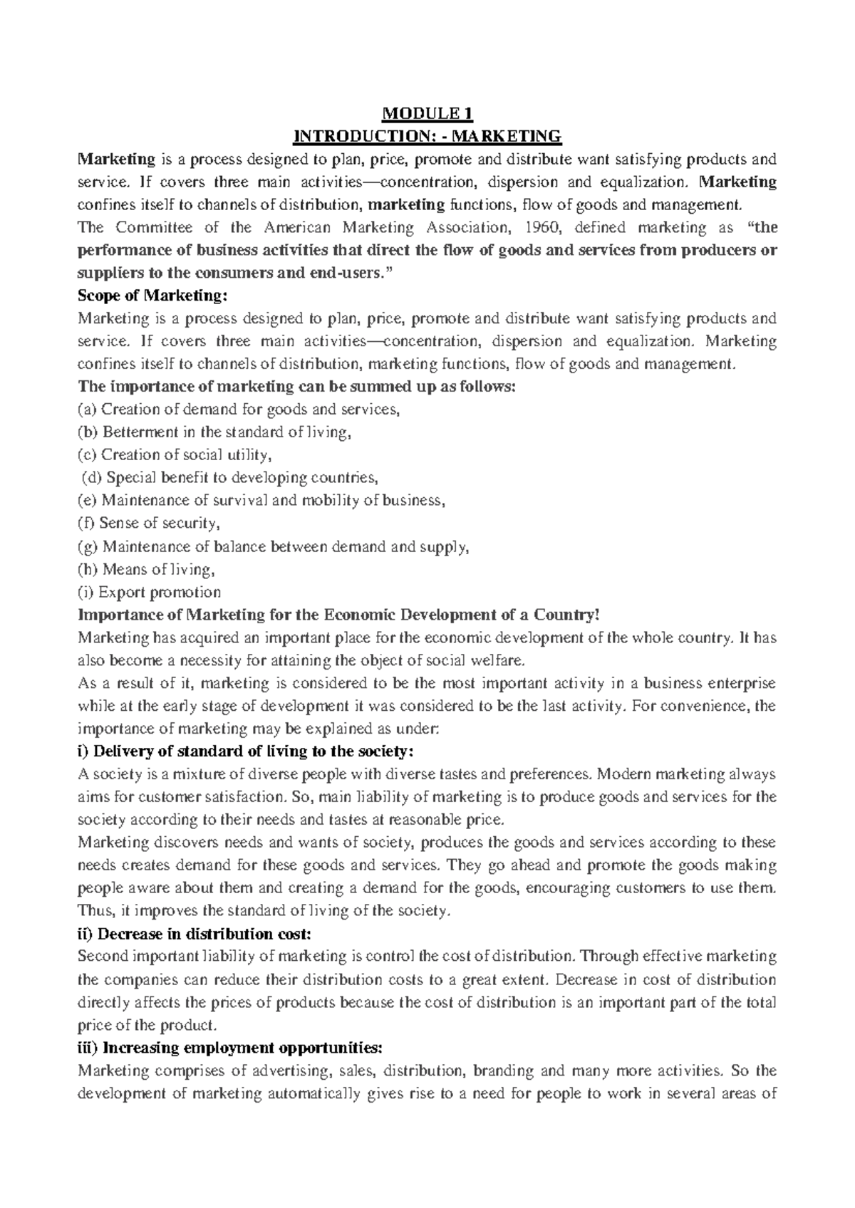 Module 1: Introduction to Marketing - A Guide for S2 BBA Students - Studocu