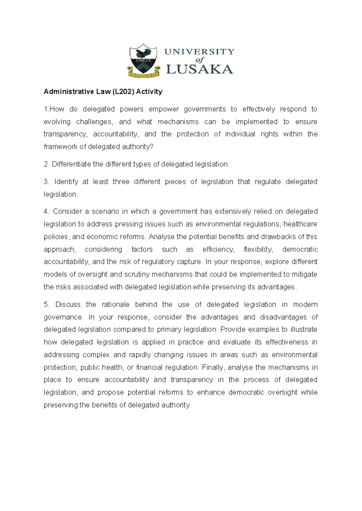 Delegated Legislation Analysis and Oversight (L202) - Studocu