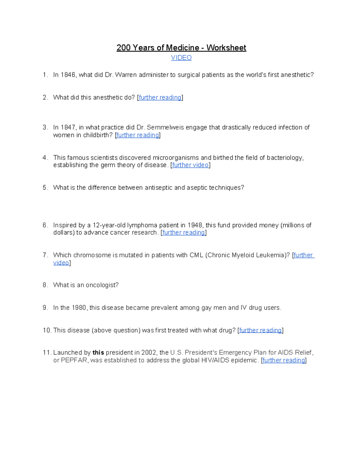 200 Years of Medicine KEY - Historical Overview Worksheet - Studocu