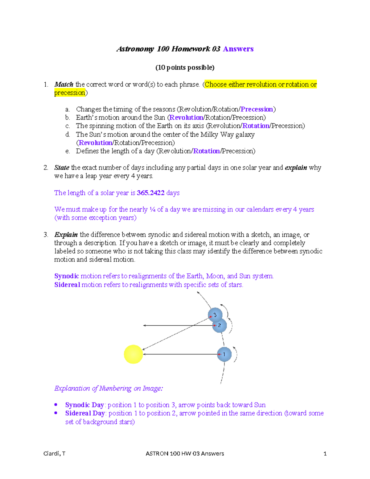 A HW 03 ans A - Good Luck - Astronomy 100 Homework 03 Answers (10 ...