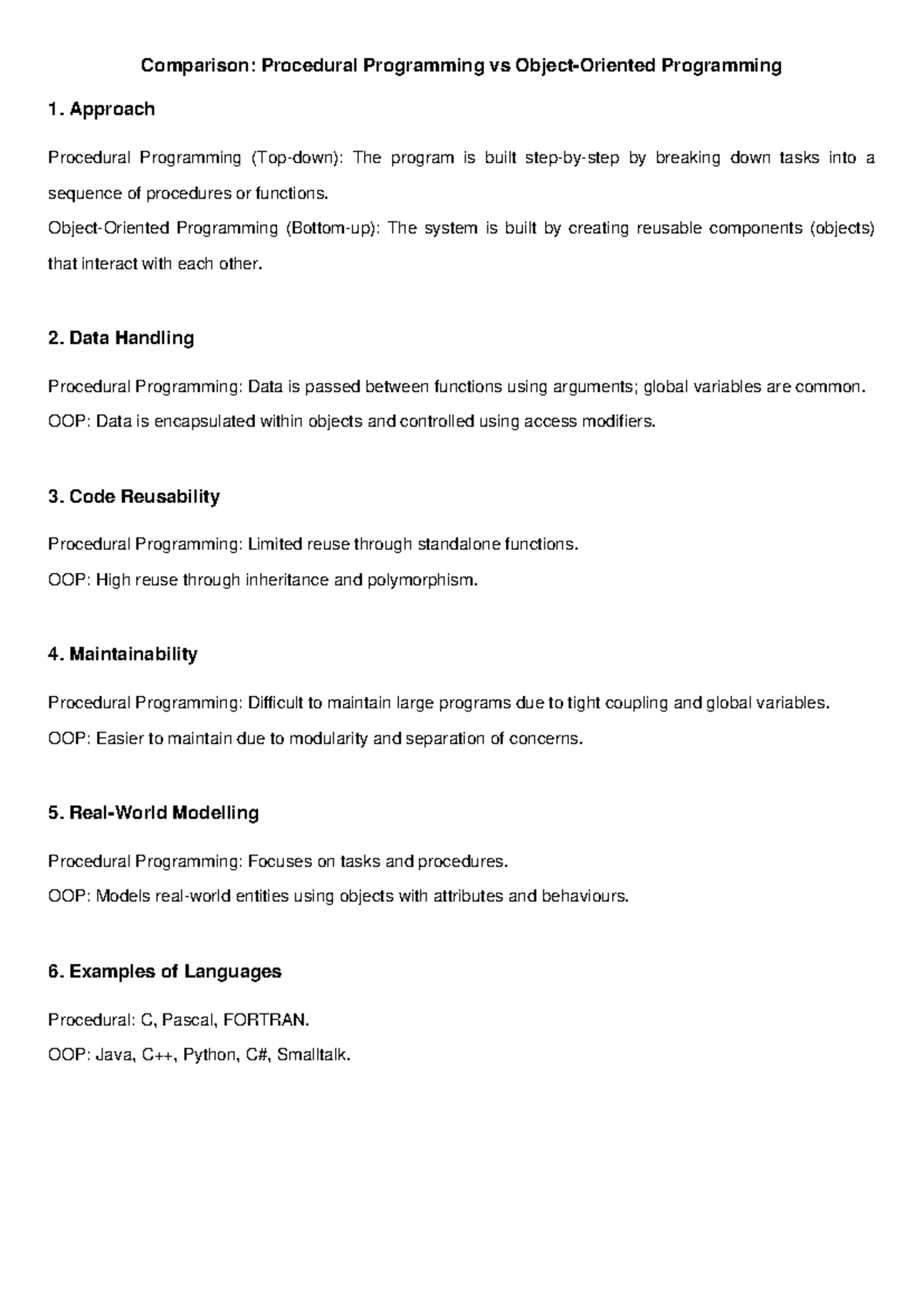 Comparison of Procedural Programming vs OOP: Key Differences - Studocu