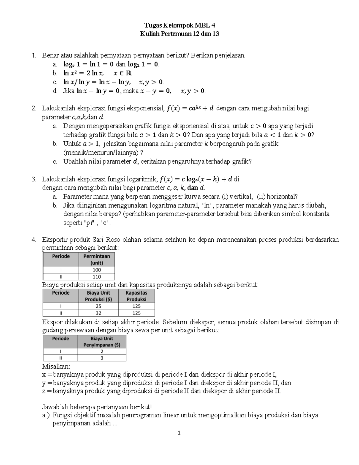 Tugas Kelompok MBL 4: Eksplorasi Fungsi Matematika & Pemrograman Linear ...
