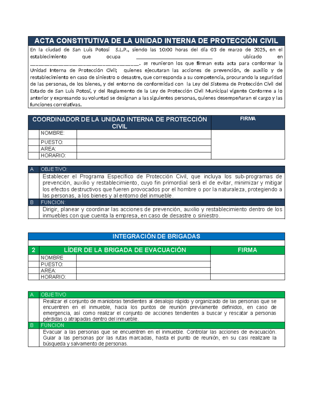 ACTA CONSTITUTIVA DE LA UNIDAD INTERNA DE PROTECCIÓN CIVIL - Studocu