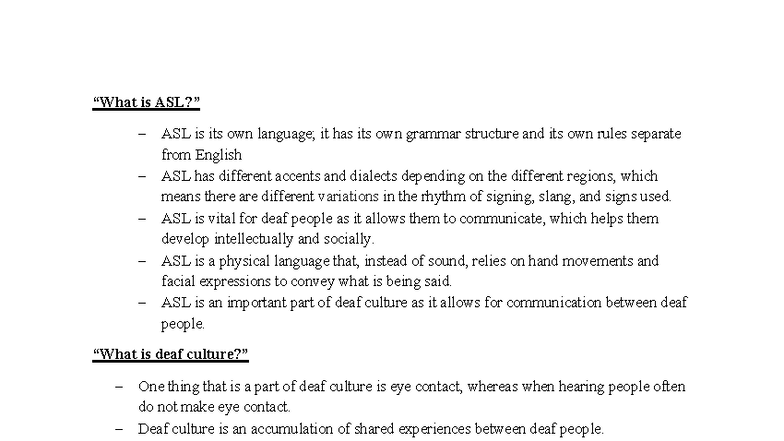 Homework #1 - ASL1010L: Understanding ASL Grammar & Deaf Culture - Studocu