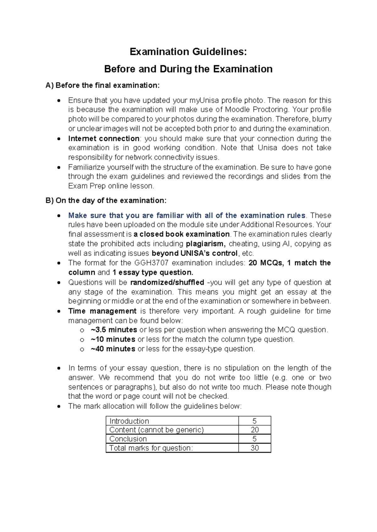 GGH3707 Final Exam Guidelines: Important Tips for Success - Studocu