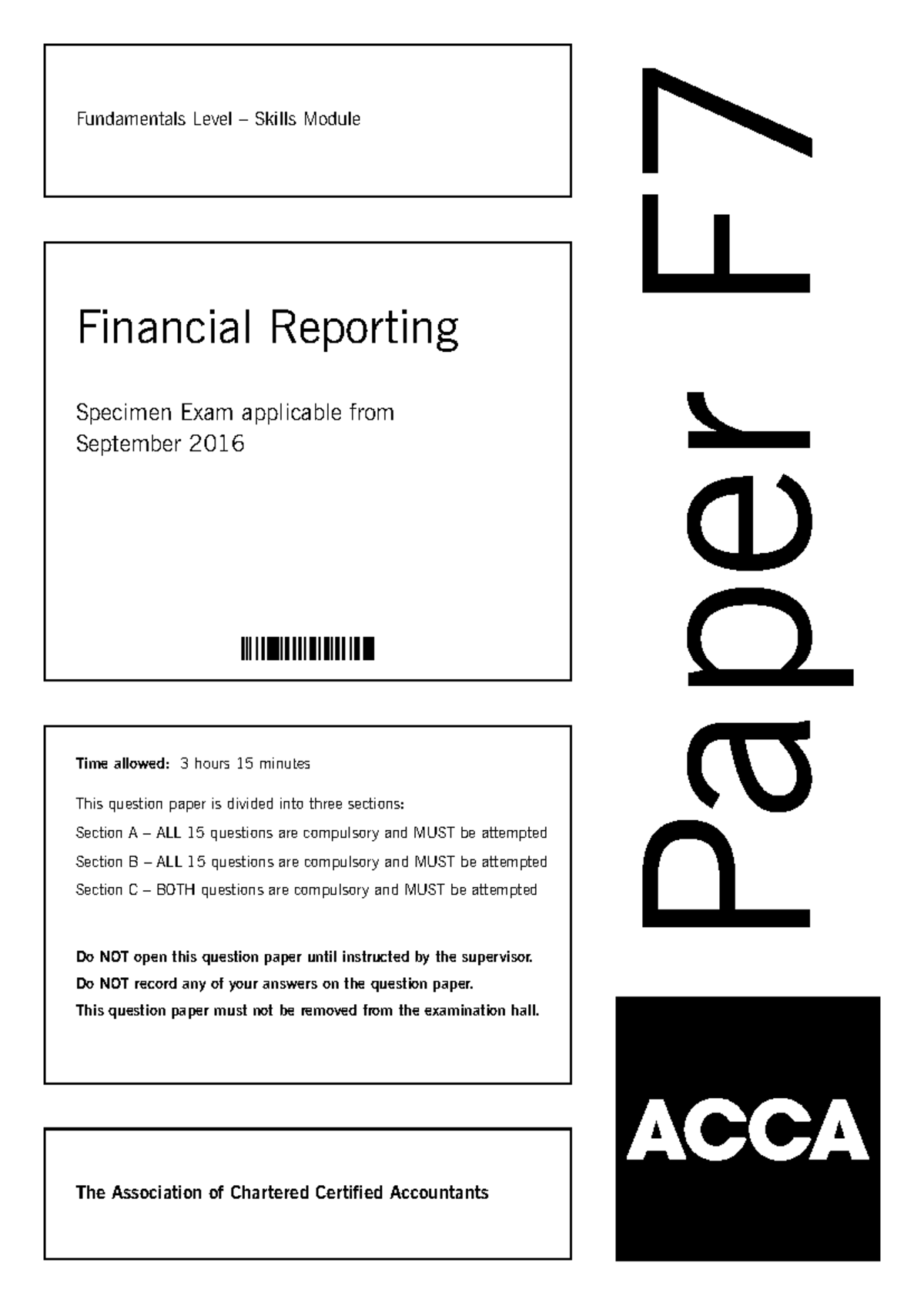 F7 Specimen Exam Paper - ACCA F7 (Sept 2016) - Studocu