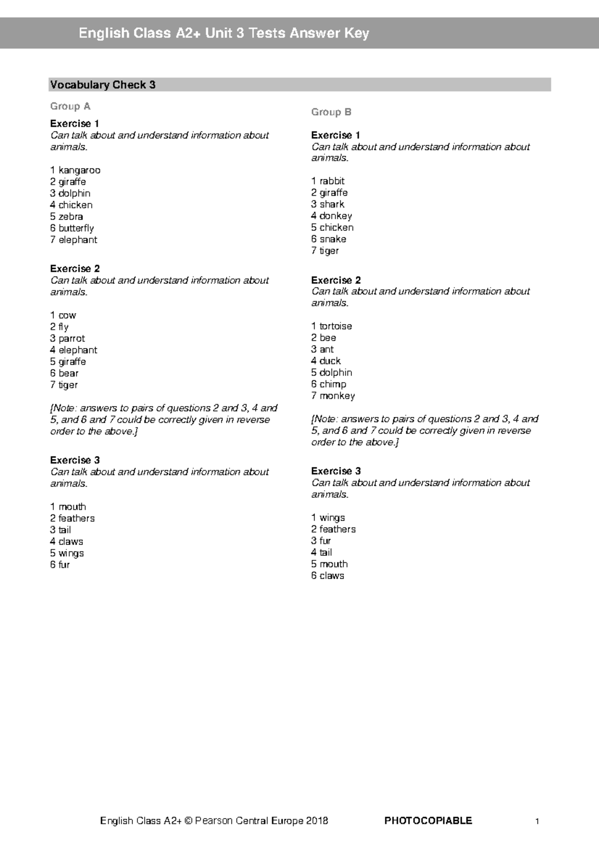 ECA2+ Vocabulary & Grammar Check Unit 3 Key 2018 - Studocu