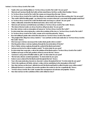 We Have Always Lived in the Castle - Overview - VCE Unit 3 - English ...