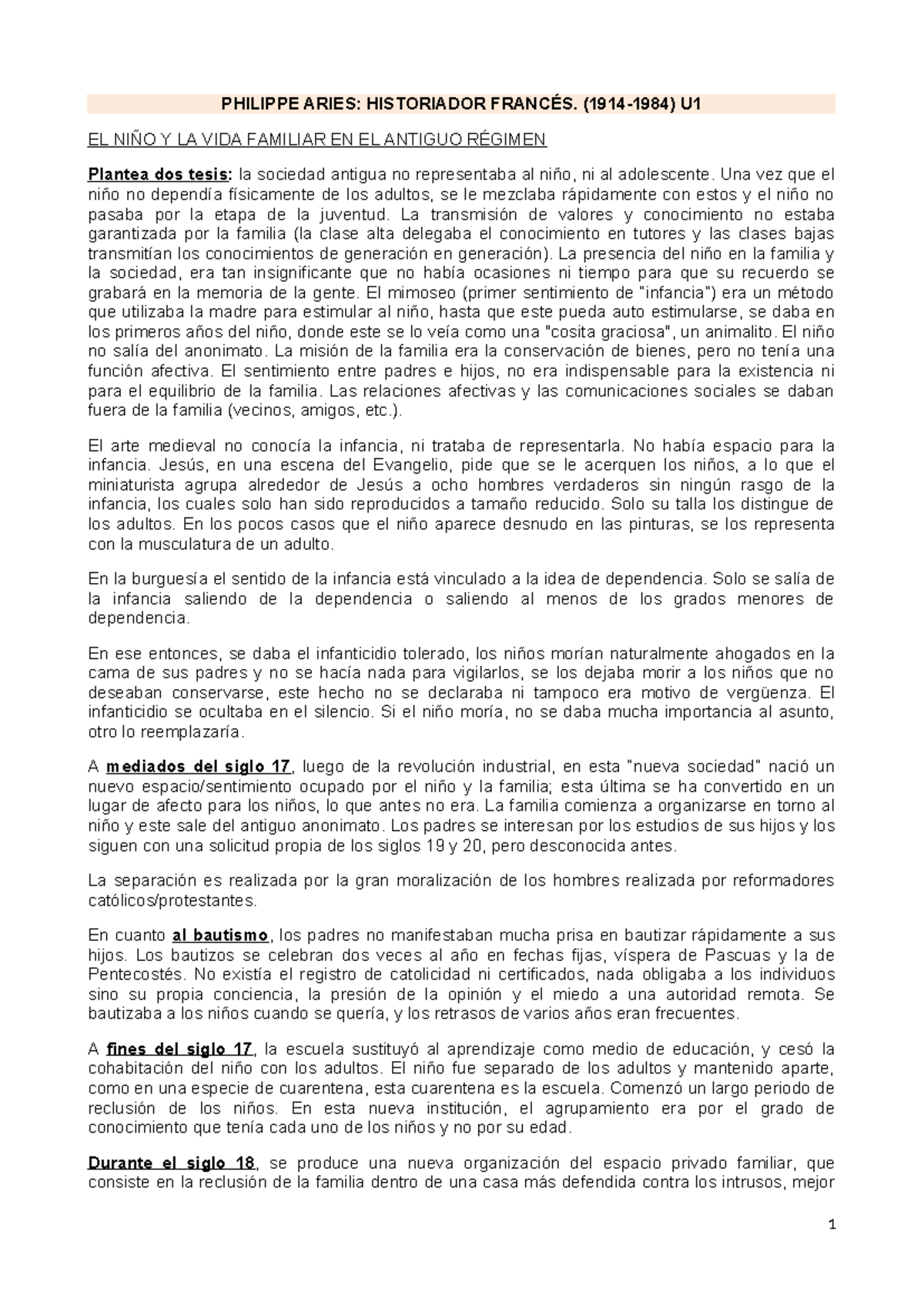 El resumen definitivo - .,..... - PHILIPPE ARIES: HISTORIADOR FRANCÉS ...
