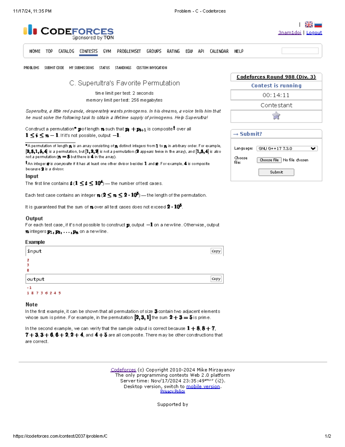 Codeforces Round 988 (Div. 3) - Problem C: Favorite Permutation - Studocu