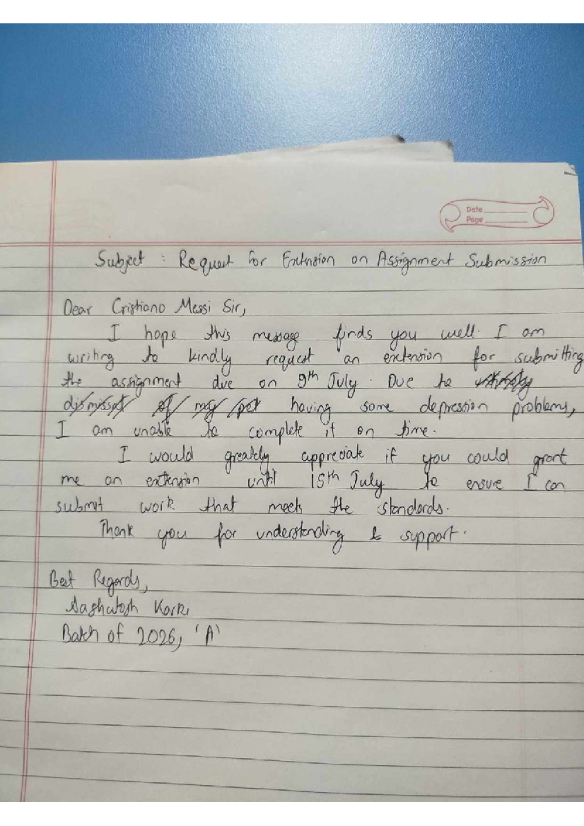 Request for Extension on Assignment Submission - 85F828C9 - Studocu