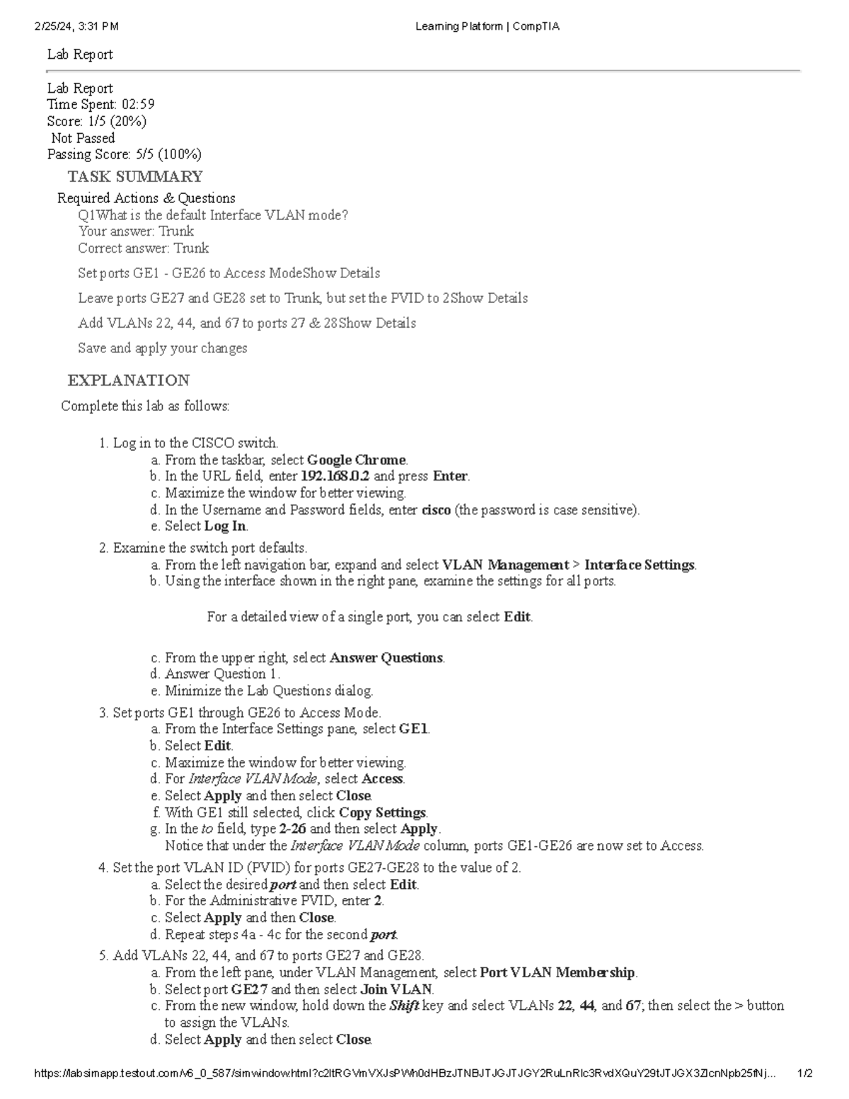 7.3.4 Lab: Configuring Trunking on Cisco Switch - Studocu