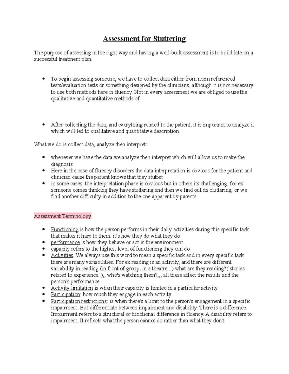 Comprehensive Assessment Techniques for Stuttering - Studocu