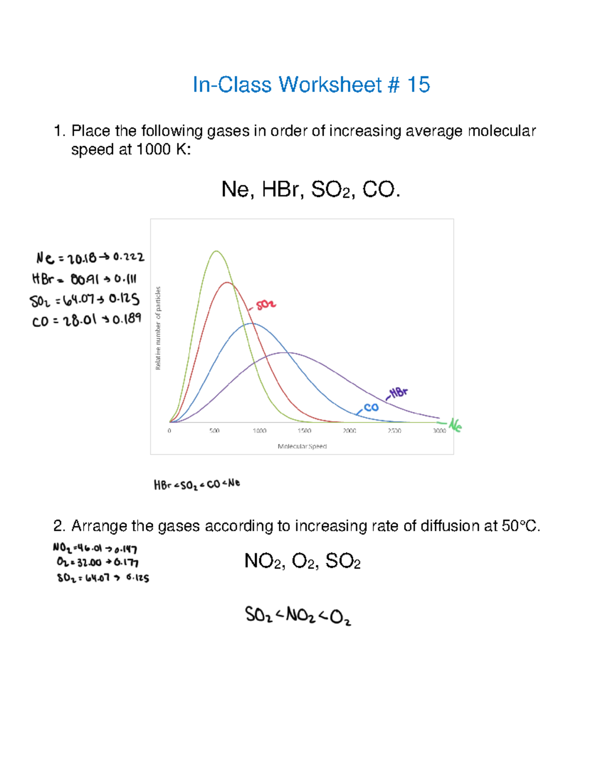 Worksheet 15: Average Molecular Speed, Diffusion & Effusion Analysis ...