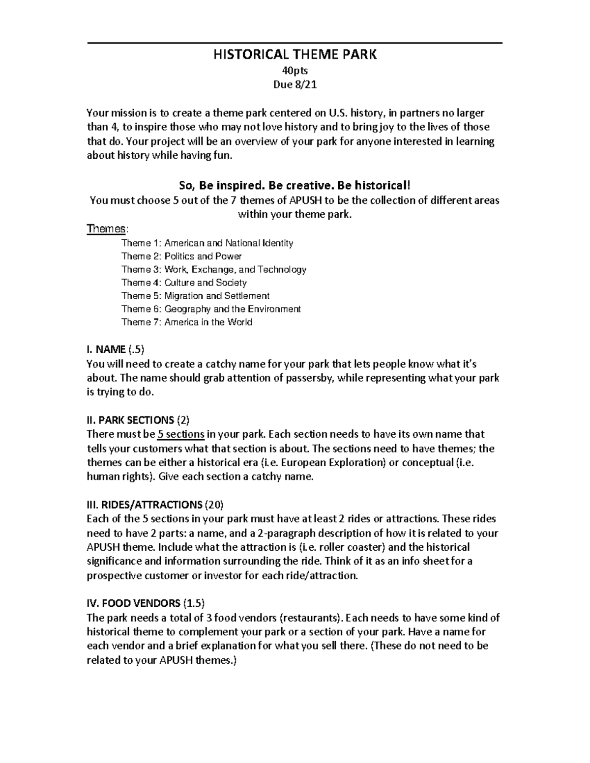 Historical theme park project - - Studocu