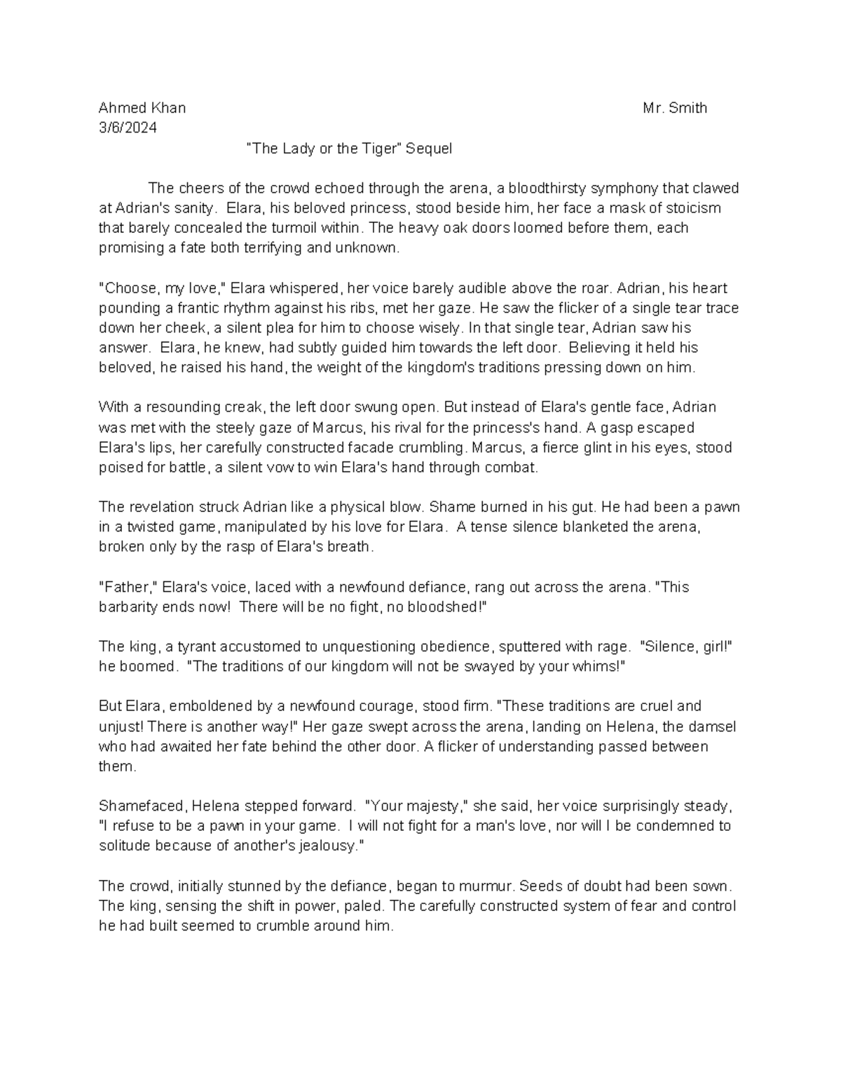 Ahmed Khan “The Lady or the Tiger” Sequel Final - Ahmed Khan Mr. Smith ...