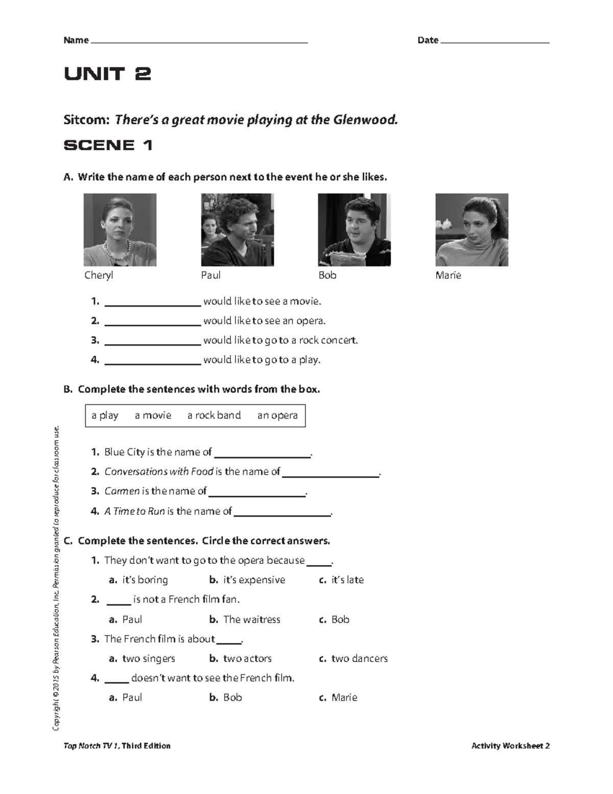 Unit 2 Video Worksheets: Sitcom Activities & Directions Practice - Studocu
