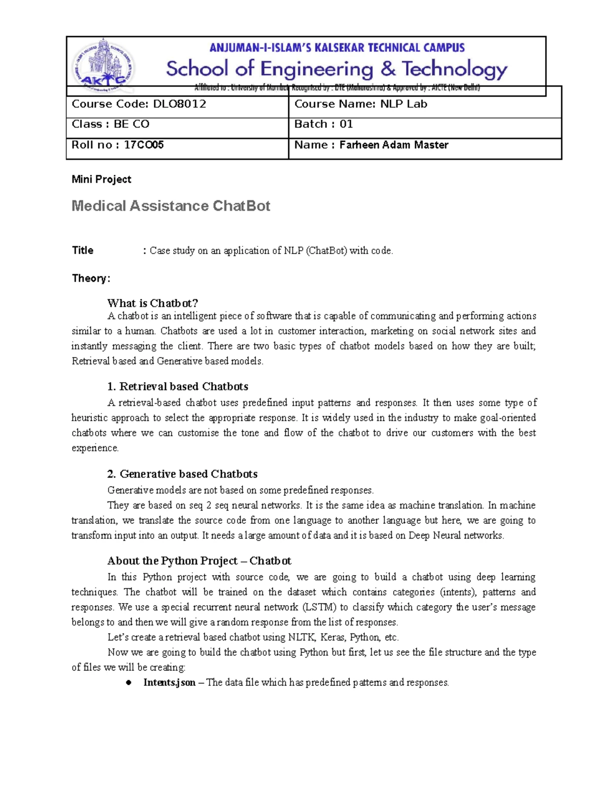 NLP LAB Manual - Lab work - CHHATRAPATI SHIVAJI MAHARAJ INSTITUTE OF TECHNOLOGY CERTIFICATE This ...