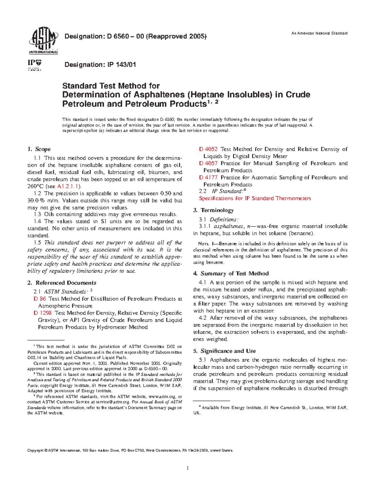 IP143 Standard Test Method for Asphaltenes in Crude Petroleum - Studocu