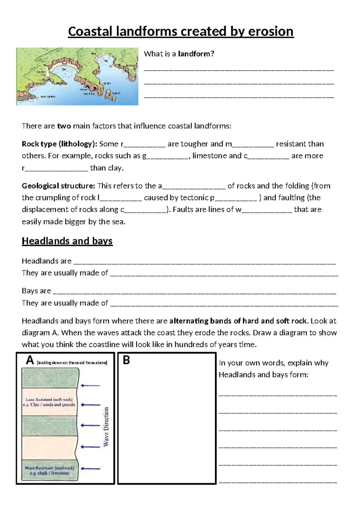 Coastal Landforms and Erosion: Understanding Headlands and Bays - Studocu