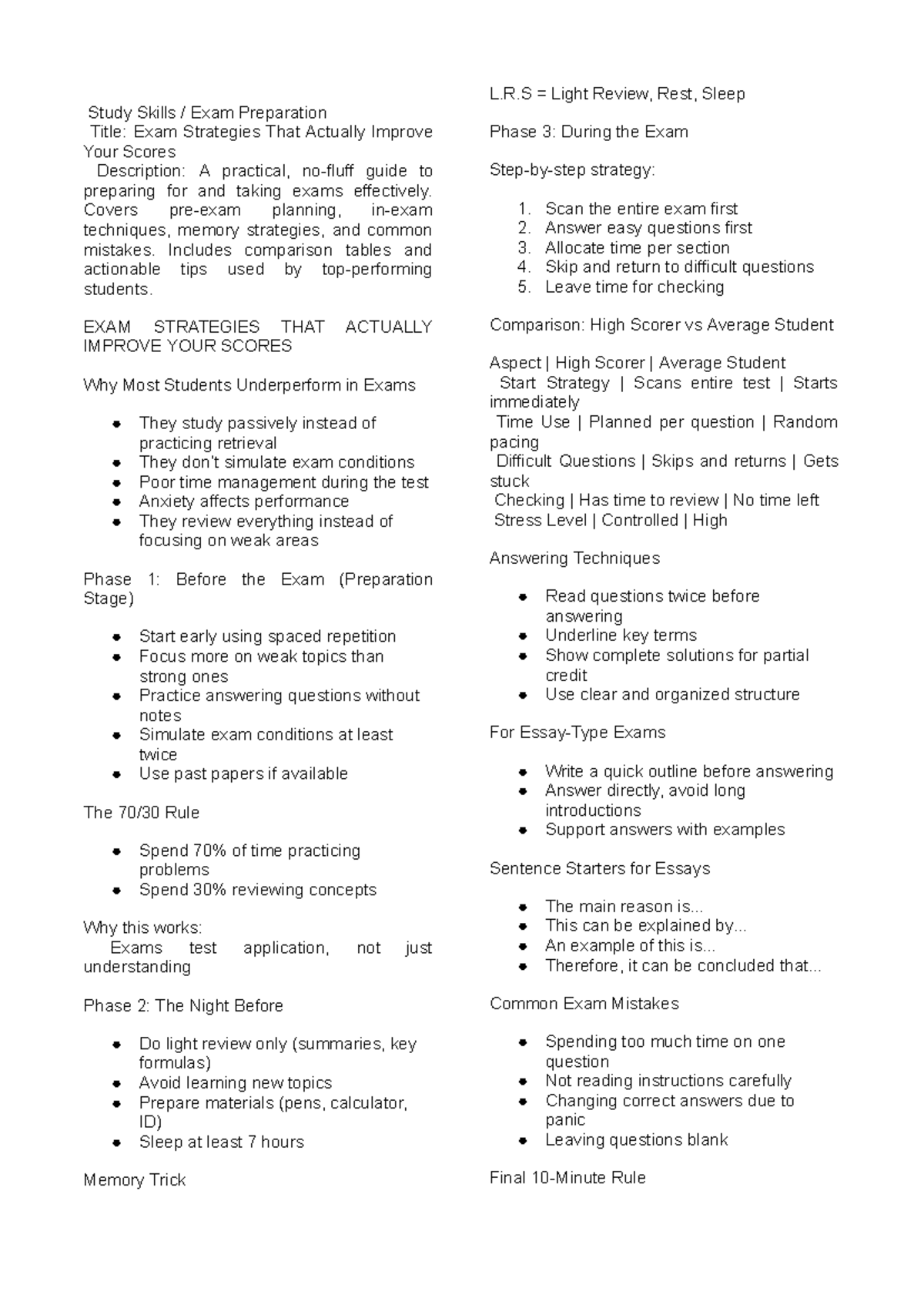 Study Skills Exam Prep: Effective Strategies for Success - Studocu